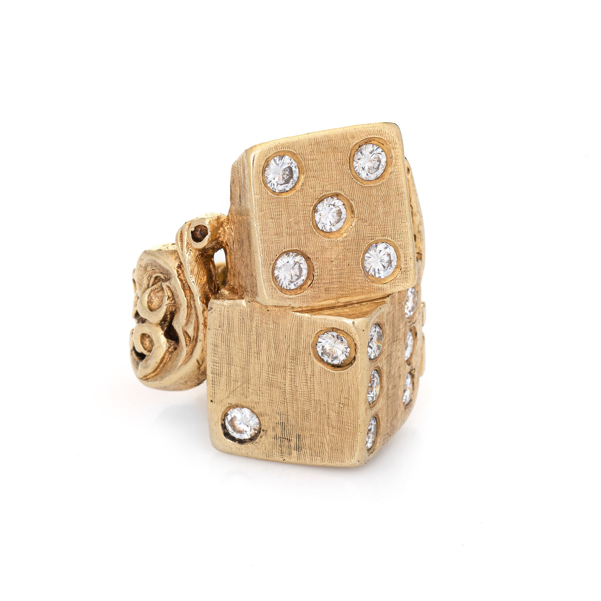 70s Vintage Diamond Dice Ring Gambling Jewelry Sz 8.5 Heavy 14k Gold M ...