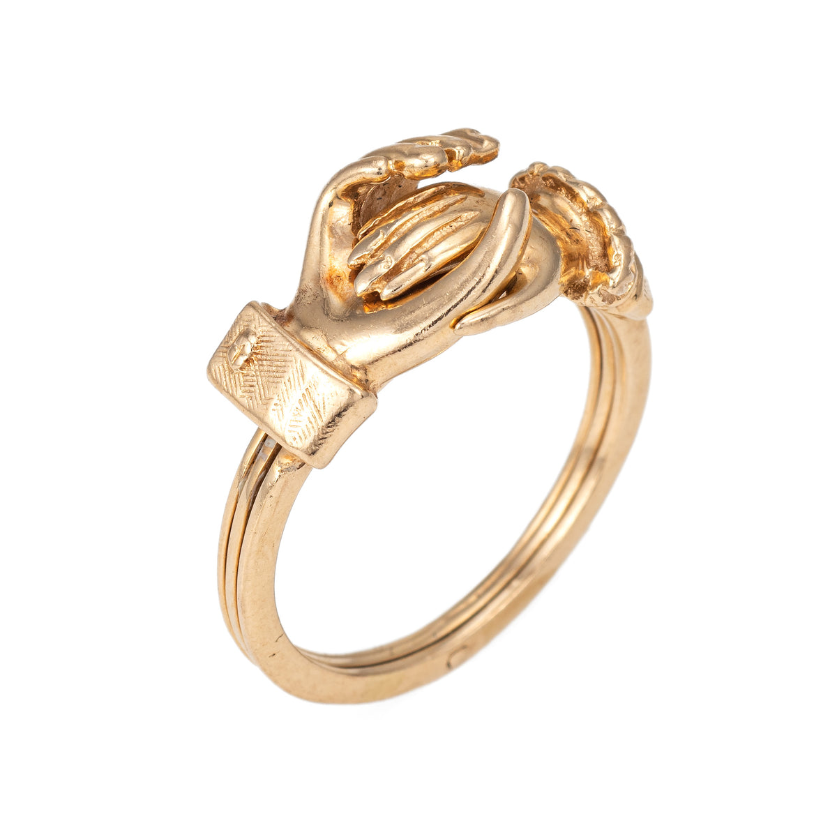 Vintage Gimmel Ring Opens 14k Yellow Gold Heart Friendship Band 6 Fede ...