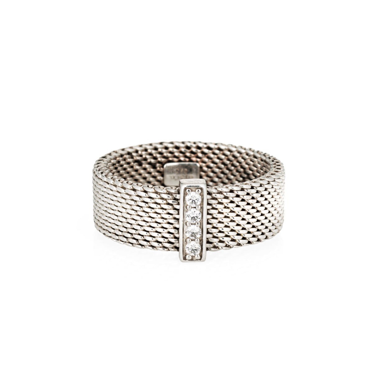 Tiffany & Co Diamond Somerset Ring Sz 6.5 Sterling Silver Mesh Band Es ...