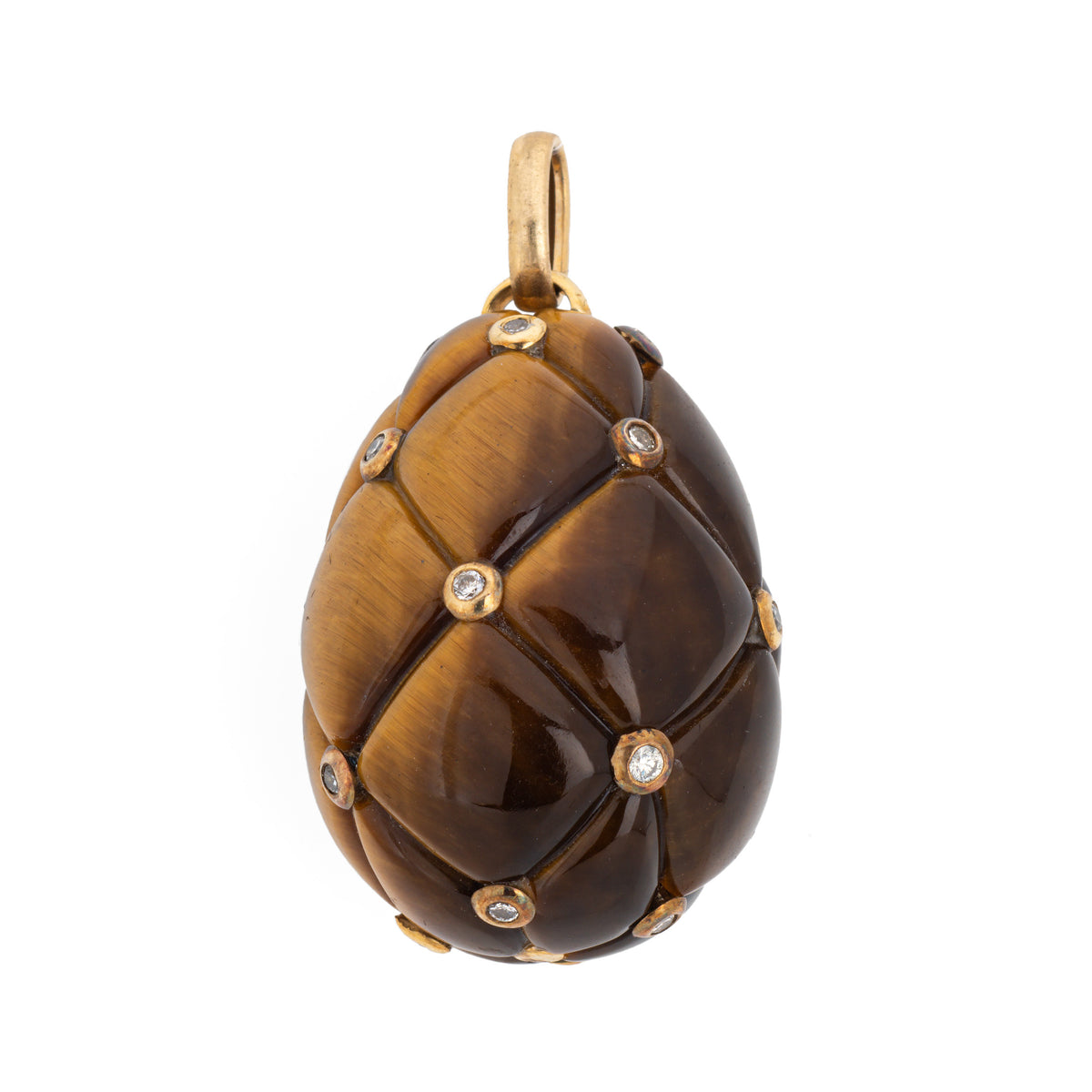 Tigers Eye Egg Pendant Diamond Estate 18k Yellow Gold Large Charm Fine ...
