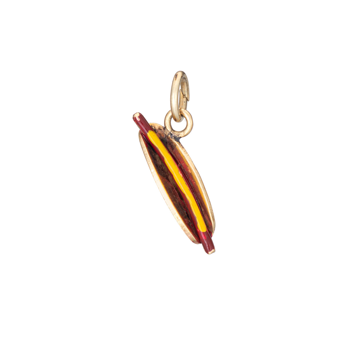 Vintage Hot Dog Charm 14k Yellow Gold Pendant Red Yellow Enamel Food J ...