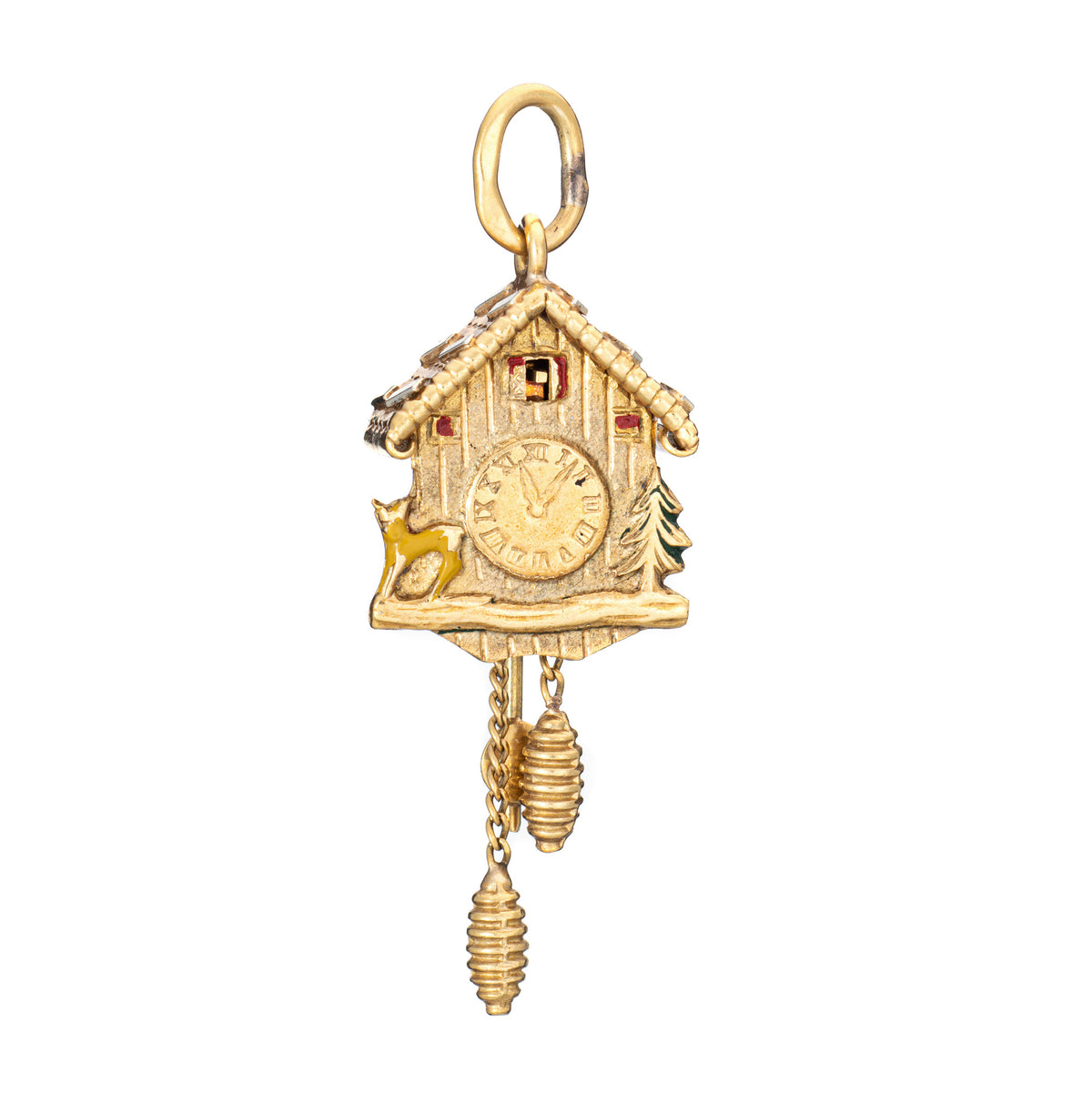 60s Vintage Cuckoo Clock Charm Moves 18k Yellow Gold Pendant Fine Jewe ...
