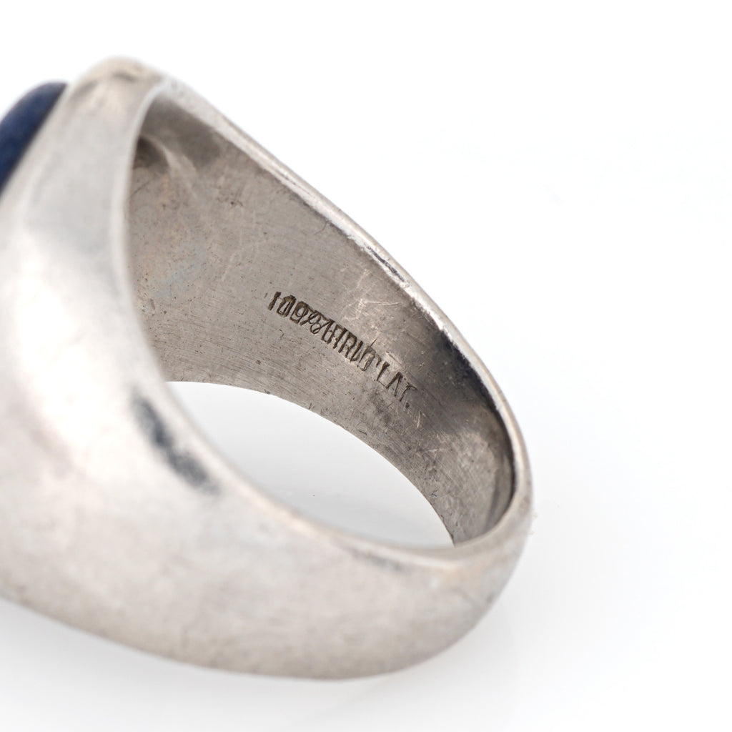 Vintage Tiffany & Co Crest Ring Lapis Lazuli Platinum Sz 6 Mid Century ...