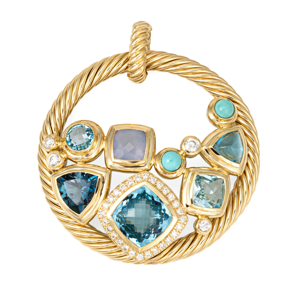 David Yurman Mosaic Pendant Estate 18k Yellow Gold Blue Topaz Turquois ...