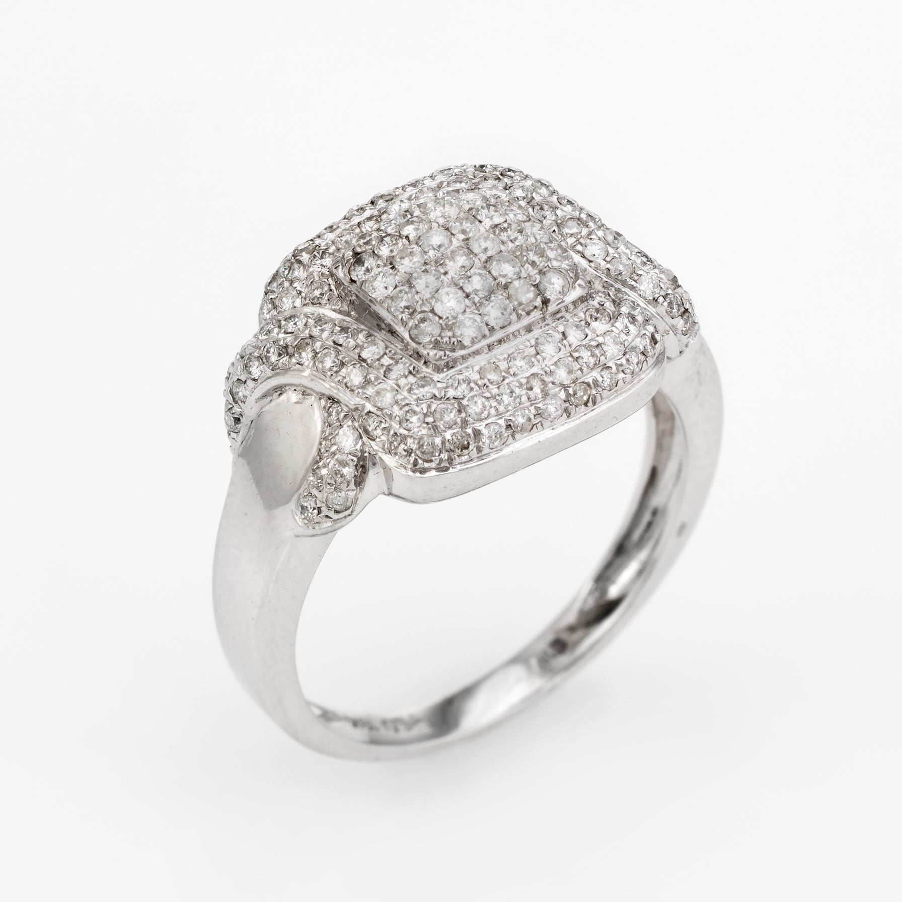 Square Pave Diamond Cocktail Ring Estate 18k White Gold Fine Jewelry S ...