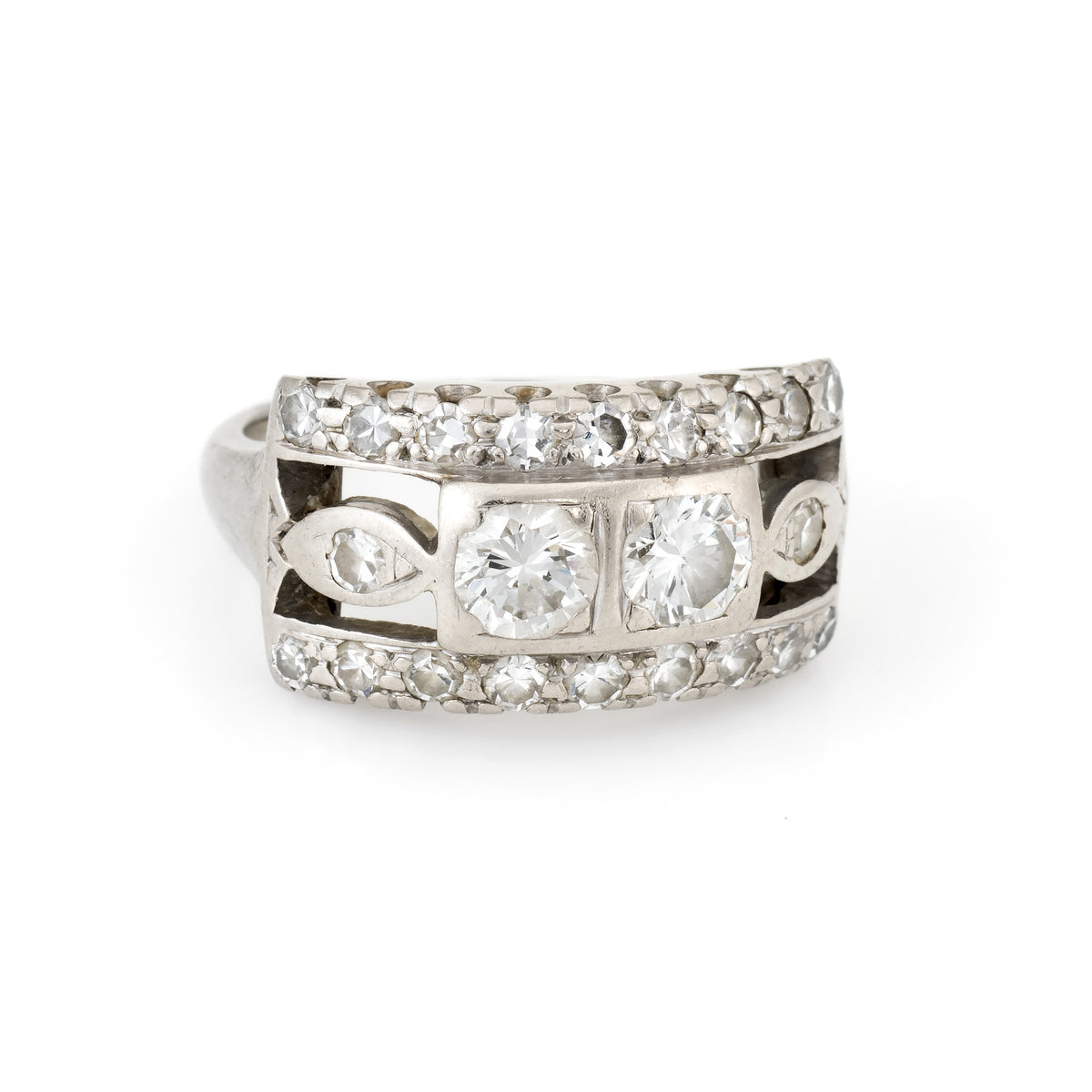 Double Diamond Band Ring Vintage 14k White Gold Estate Fine Jewelry Sz ...