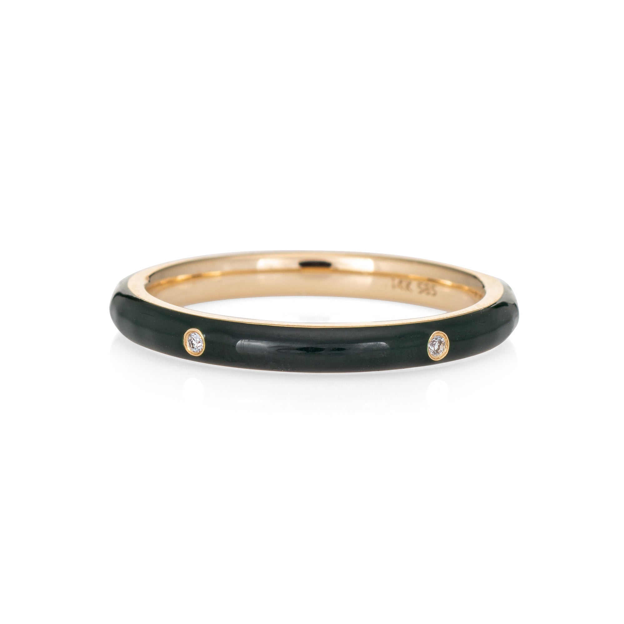 Forest Green Enamel Diamond Band Sz 6.5 Estate Stacking Ring Fine Jewe ...