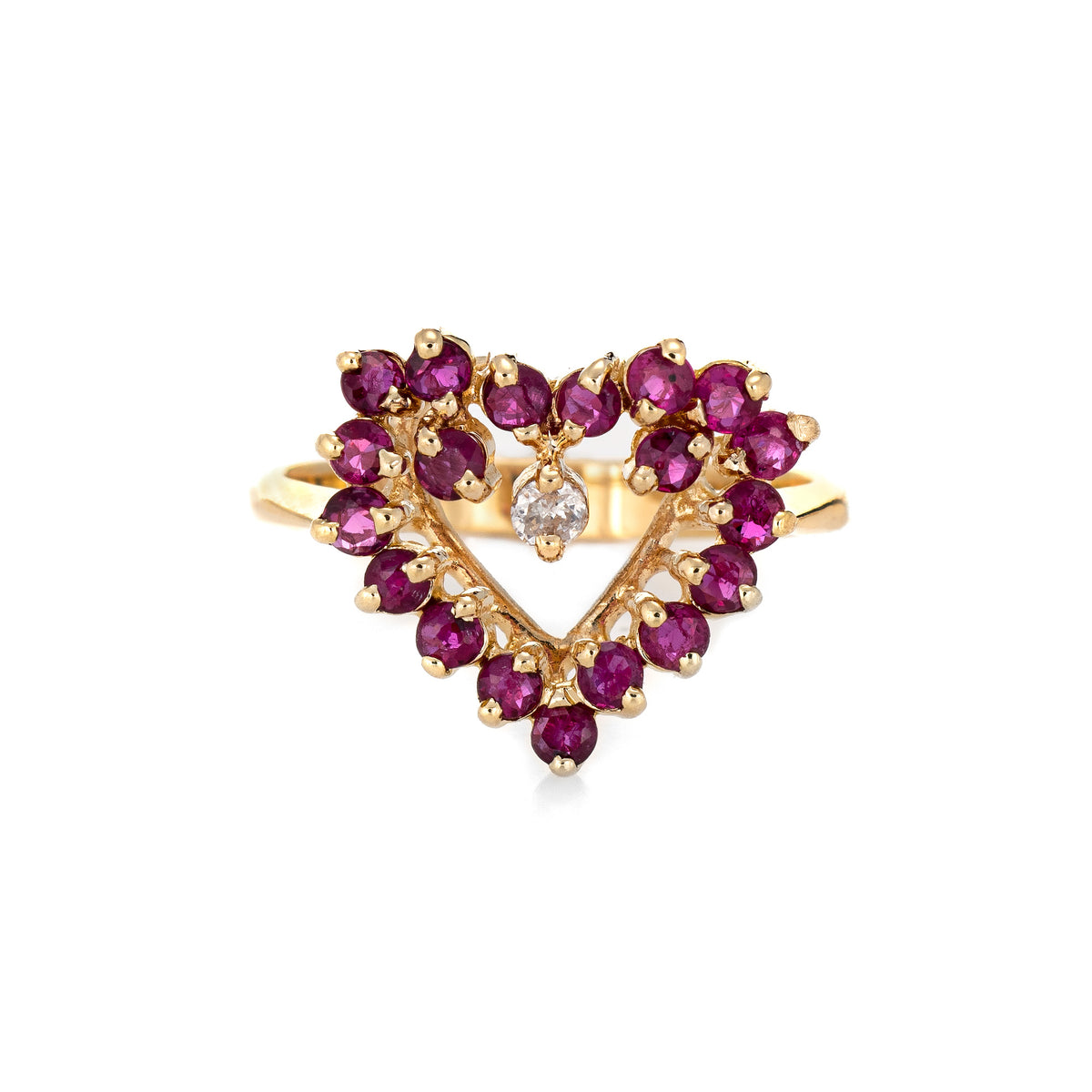 Ruby Diamond Heart Pinky Ring Vintage 14k Yellow Gold Estate Fine Jewe ...