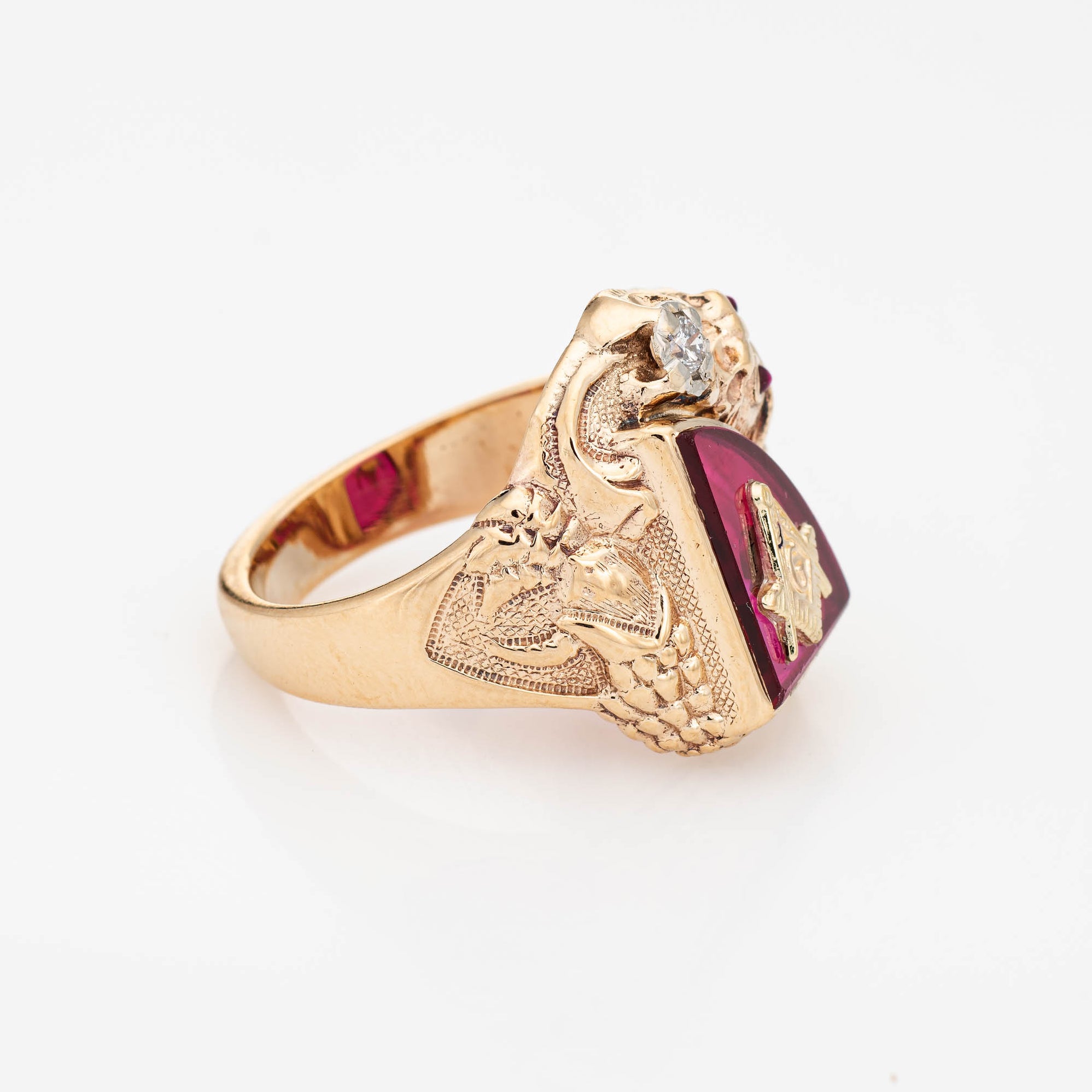 Masonic Lodge Ring Vintage 10k Yellow Gold Dragon Diamond Freemason Je ...