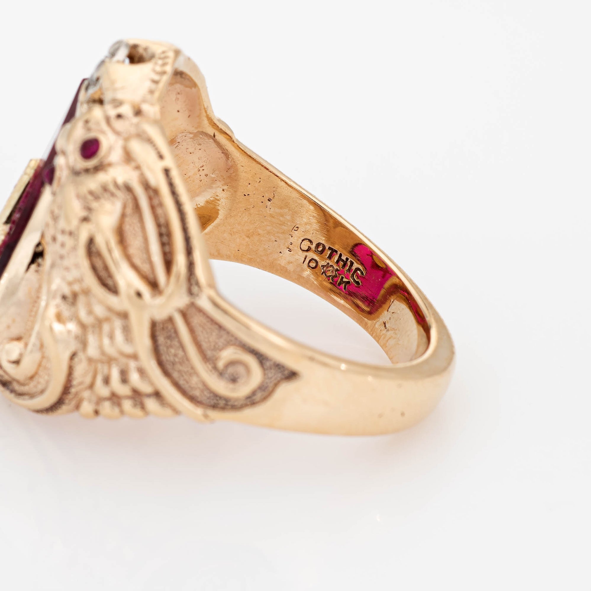 Masonic Lodge Ring Vintage 10k Yellow Gold Dragon Diamond Freemason Je ...