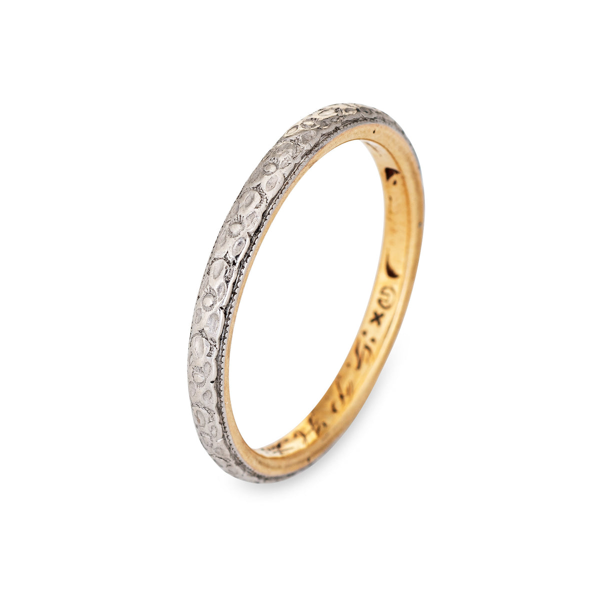 Antique Edwardian Wedding Ring Flower Pattern Sz 6 Band Platinum 14k G ...