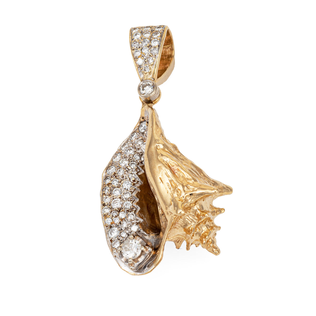 Conch Shell Diamond Pendant Vintage 14k Yellow Gold Ocean Marine Jewel ...