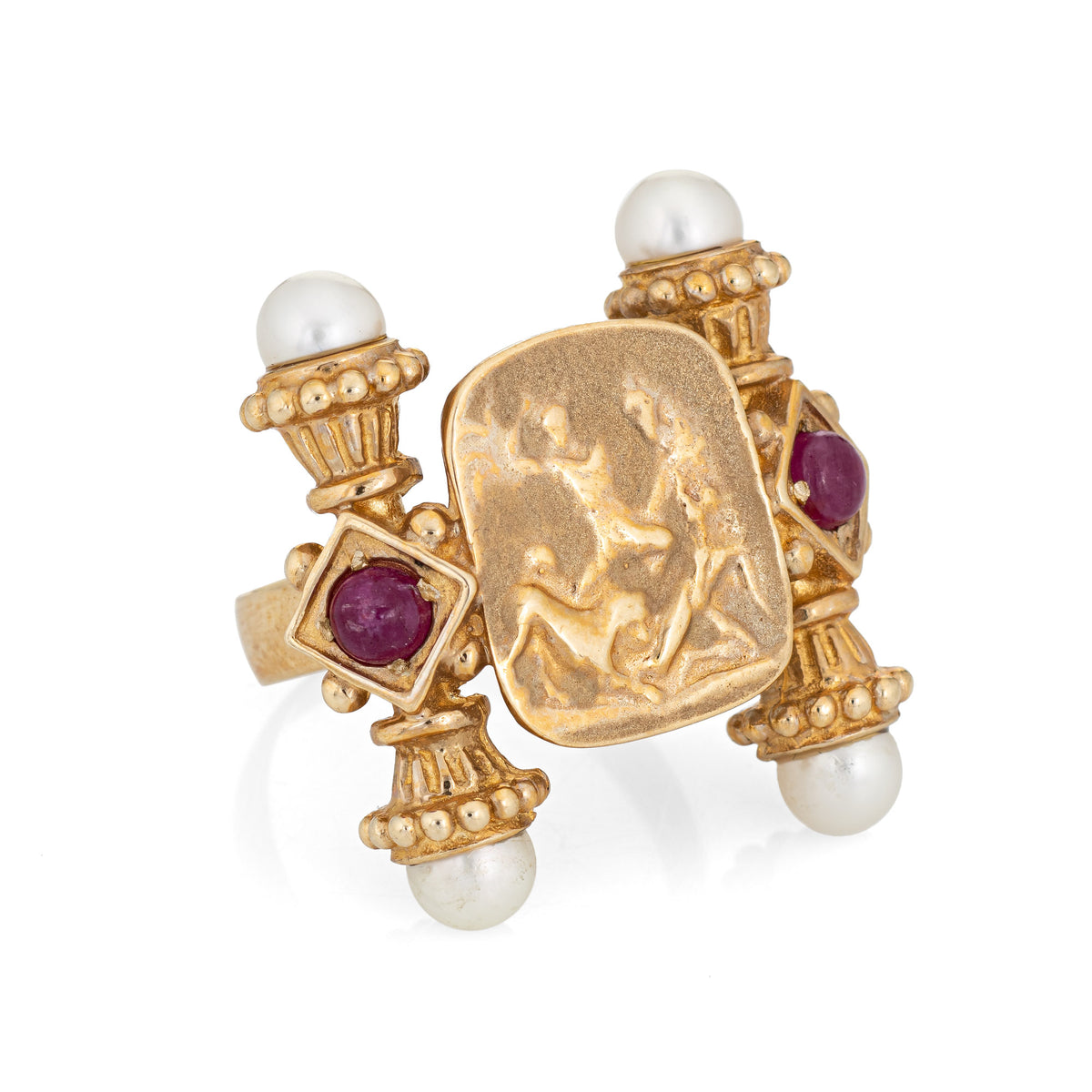 Italian Tagliamonte Ring Cameo Style 14k Gold Pearl Ruby Sz 8 Estate J ...