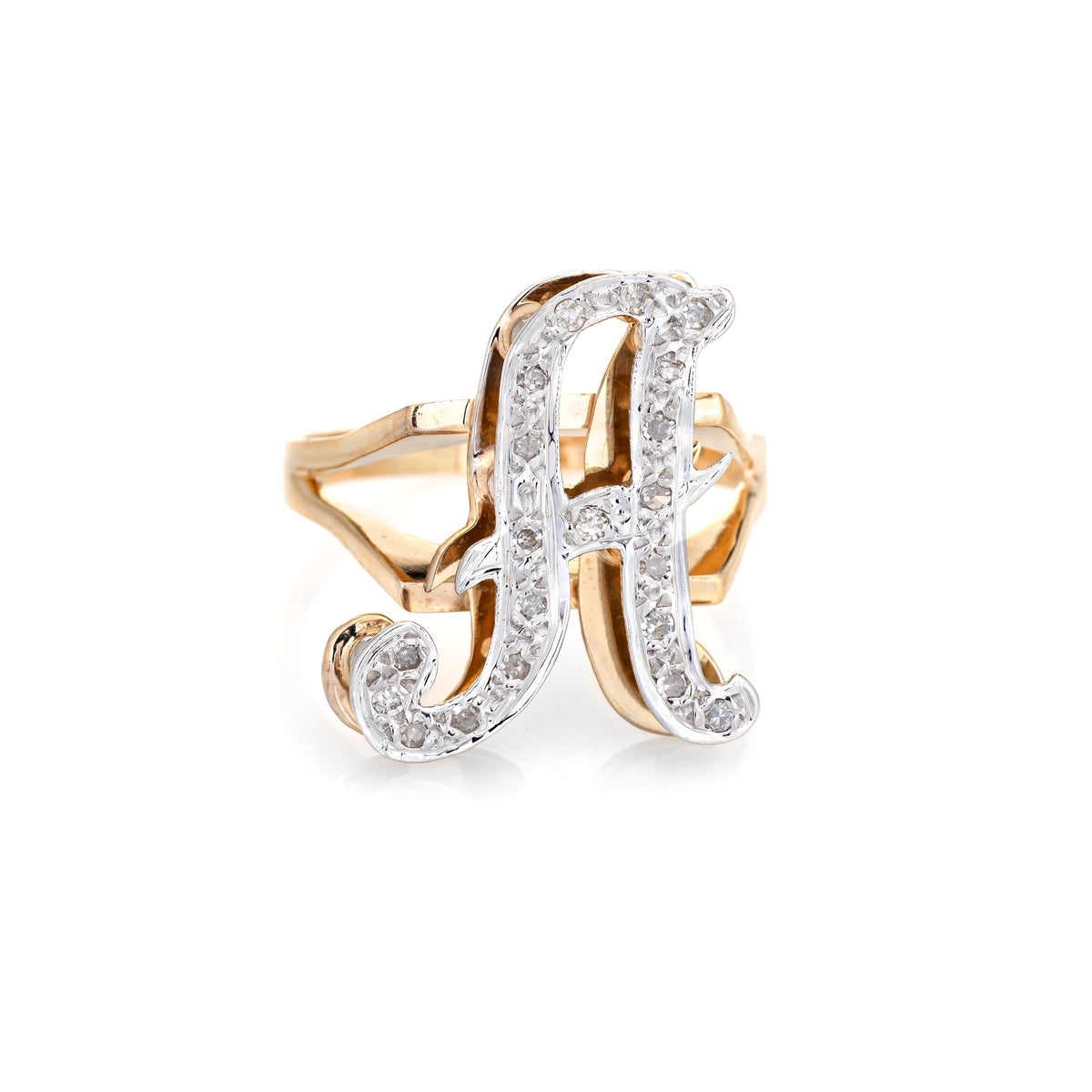 Letter A Diamond Initial Ring Vintage 14k Yellow Gold Sz 8 Fine Estate ...