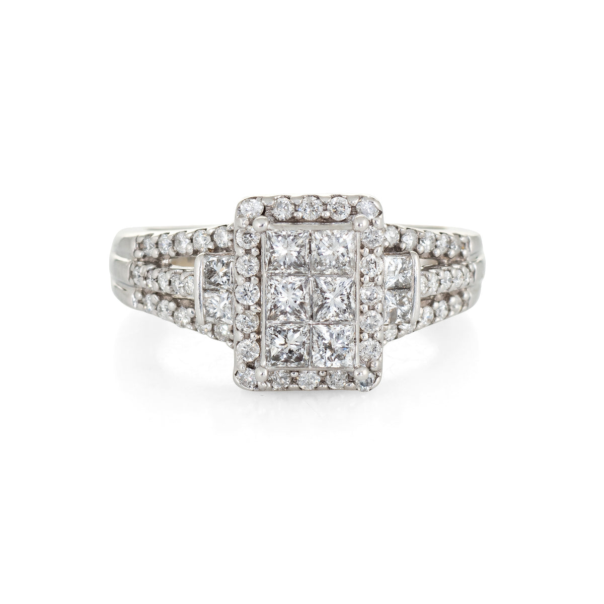 Diamond Cluster Ring Square Estate 10k White Gold Fine Jewelry Illusio ...