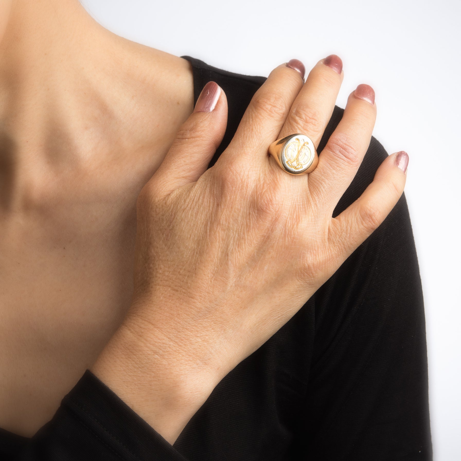 Cartier Mens Signet Ring Vintage 14k Yellow Gold Platinum– Sophie Jane