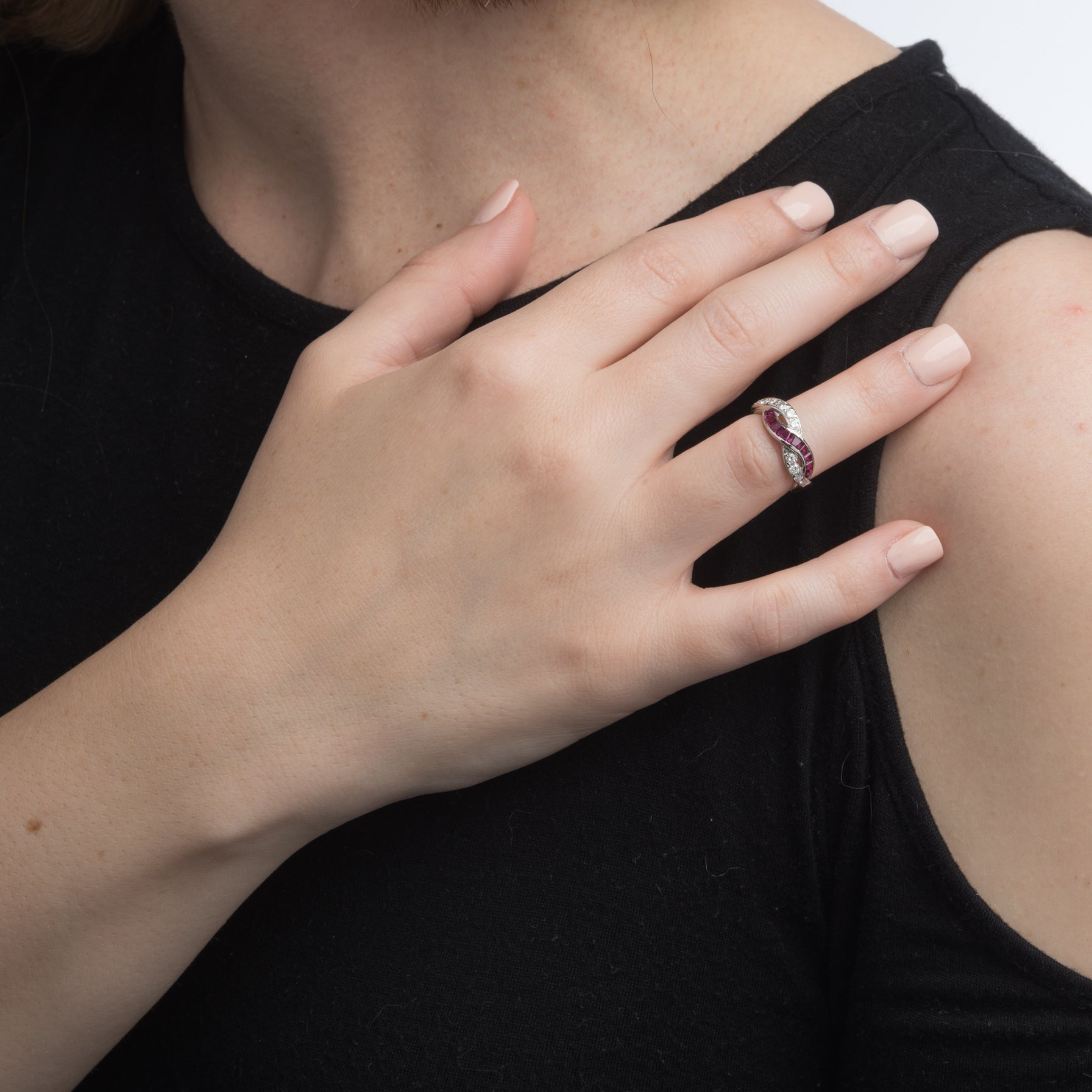 Tiffany & Co Ruby Diamond Band Ring Vintage Platinum Estate Fine Jewel ...