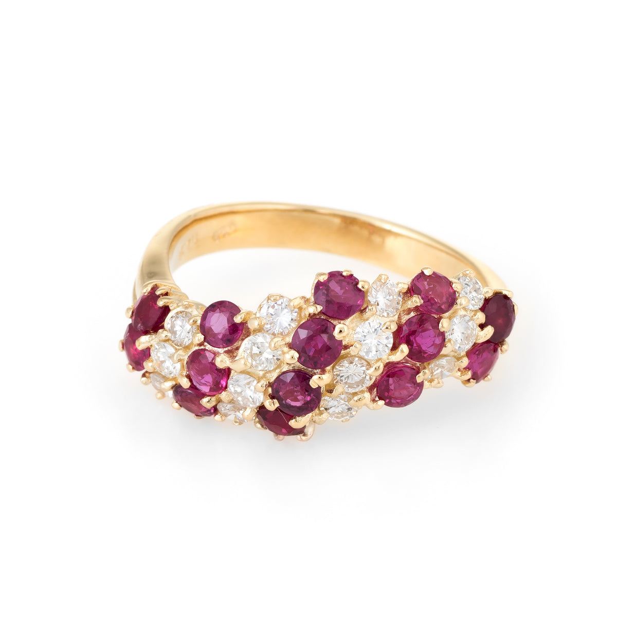 Ruby Diamond Vintage Candy Cane Ring 18k Yellow Gold Estate Fine Jewel ...