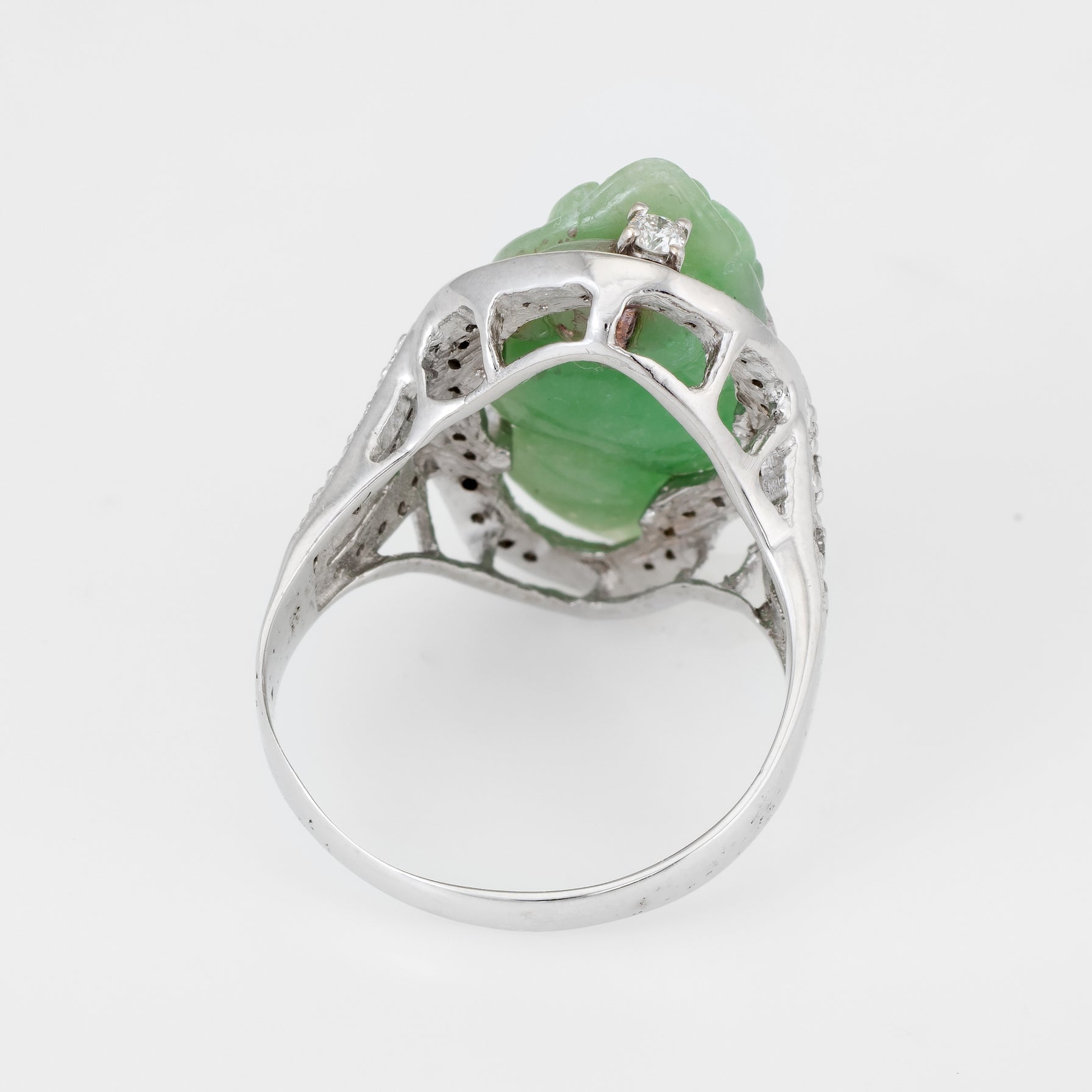 Carved Jade Frog Cocktail Ring Diamond Vintage 18k White Gold Jewelry ...