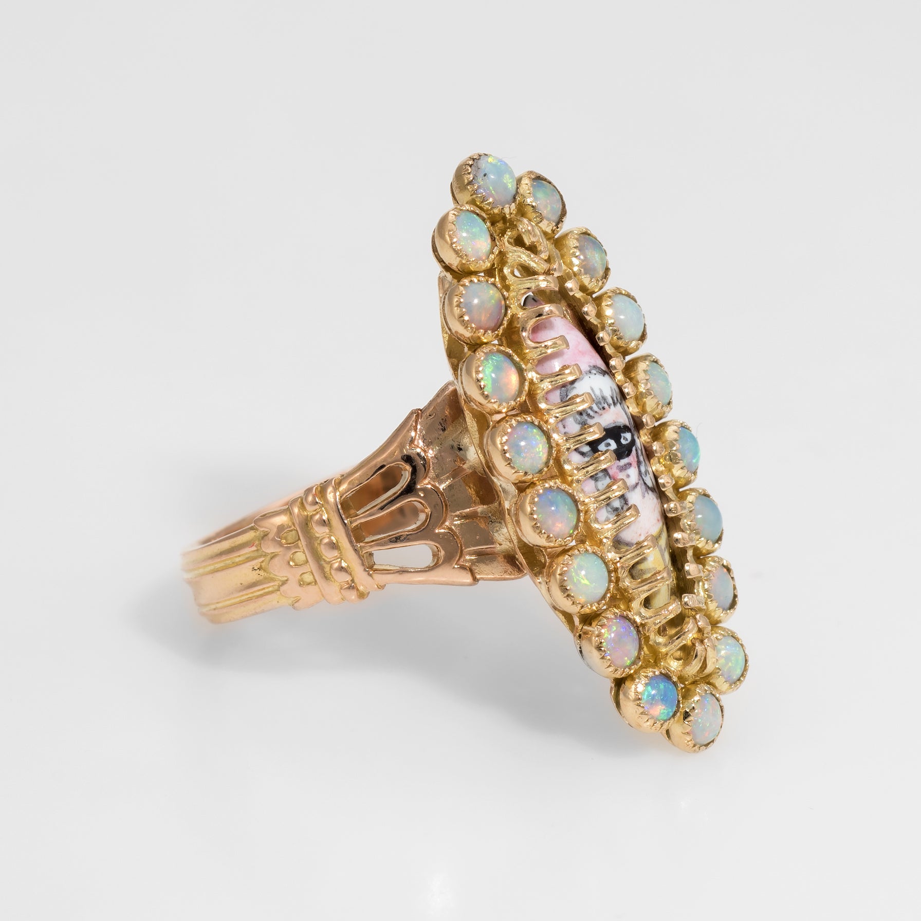 French Masquerade Ball Ring Opal Painted Face Portrait Vintage 18k Yel ...