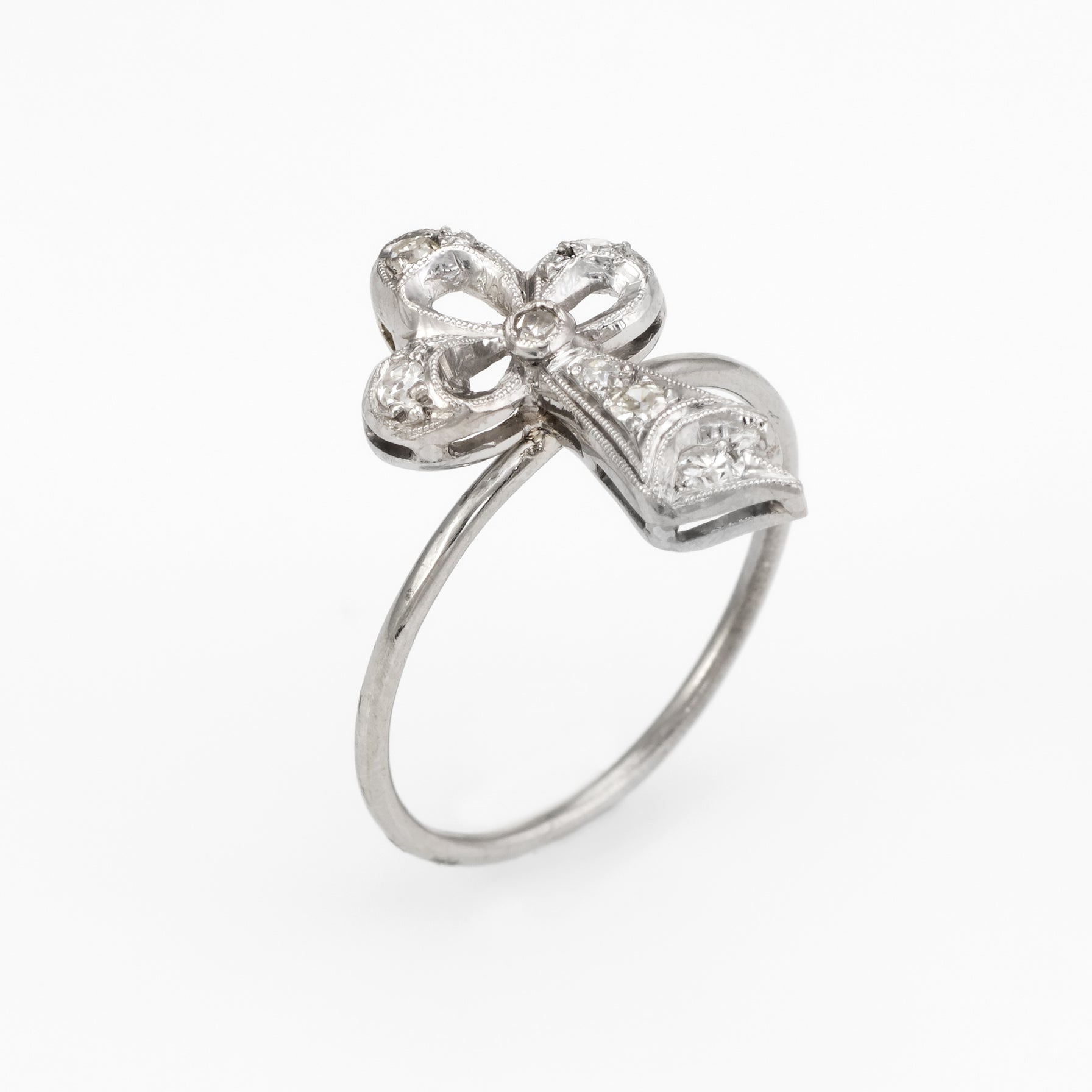 Antique Clover Conversion Ring Art Deco Diamond 14k White Gold Platinu ...