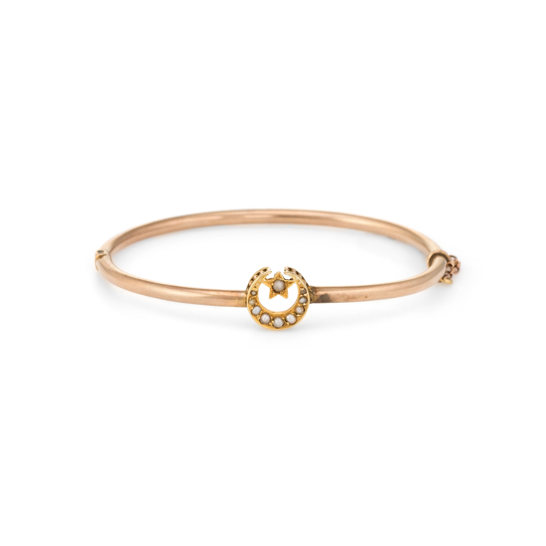 Antique Victorian Bangle Bracelet Crescent Moon Star 10k Rose Gold Fin ...