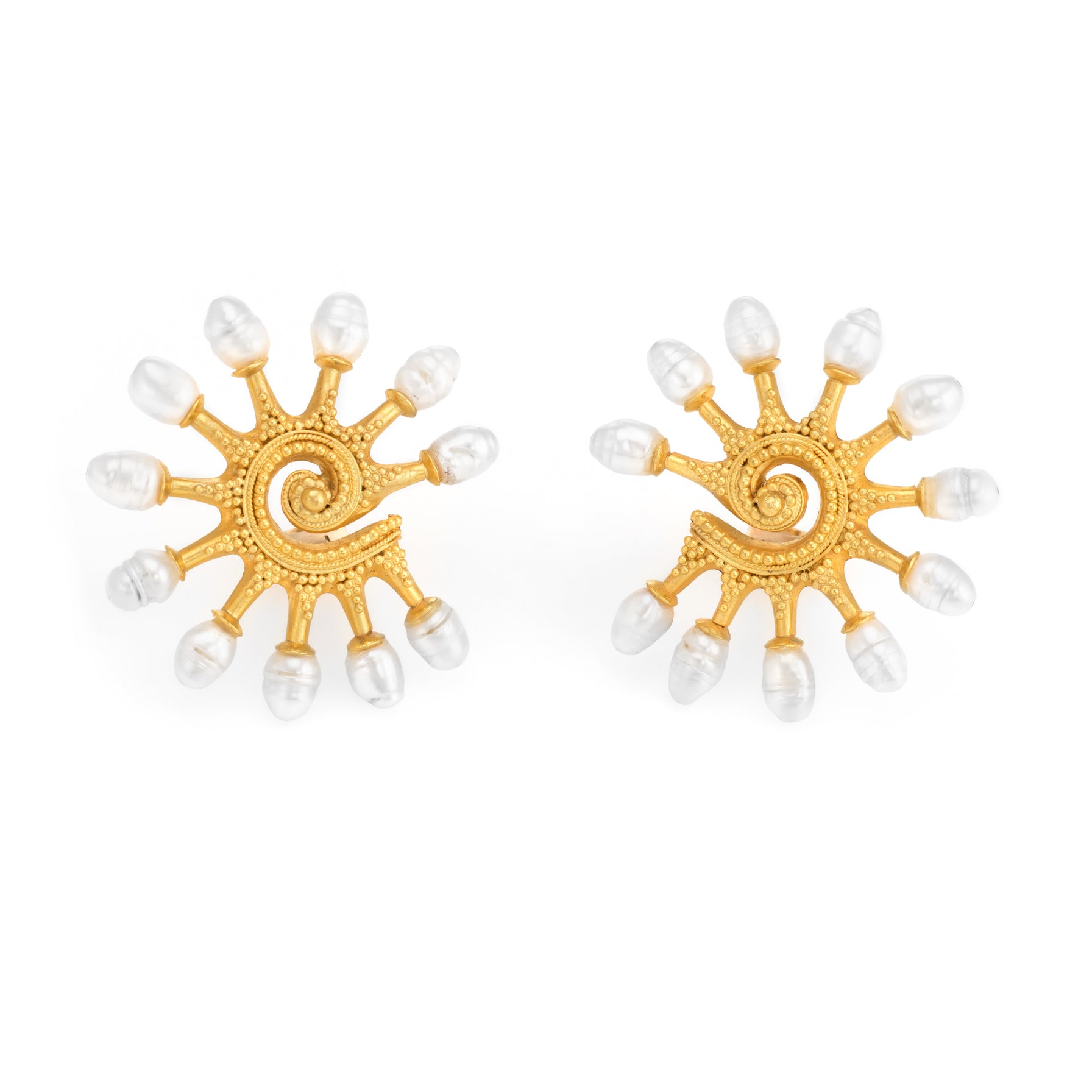 Ilias Lalaounis Pearl Earrings Vintage 18k Yellow Gold Byzantine Estat– Sophie Jane