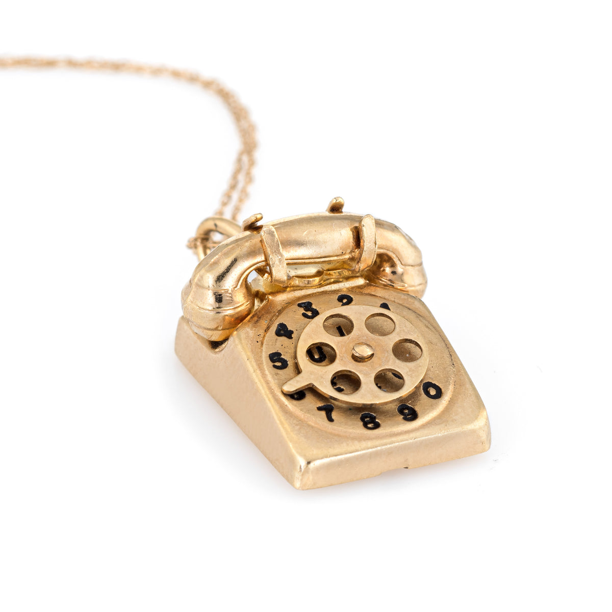Vintage Telephone Necklace 14k Yellow Gold Charm Old School Phone Jewe ...