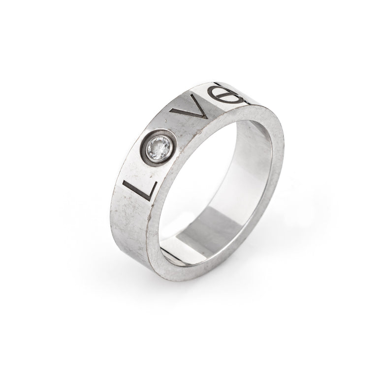 Cartier Diamond Love Logo Ring Estate 18k White Gold Sz 54 6 3/4 Fine ...