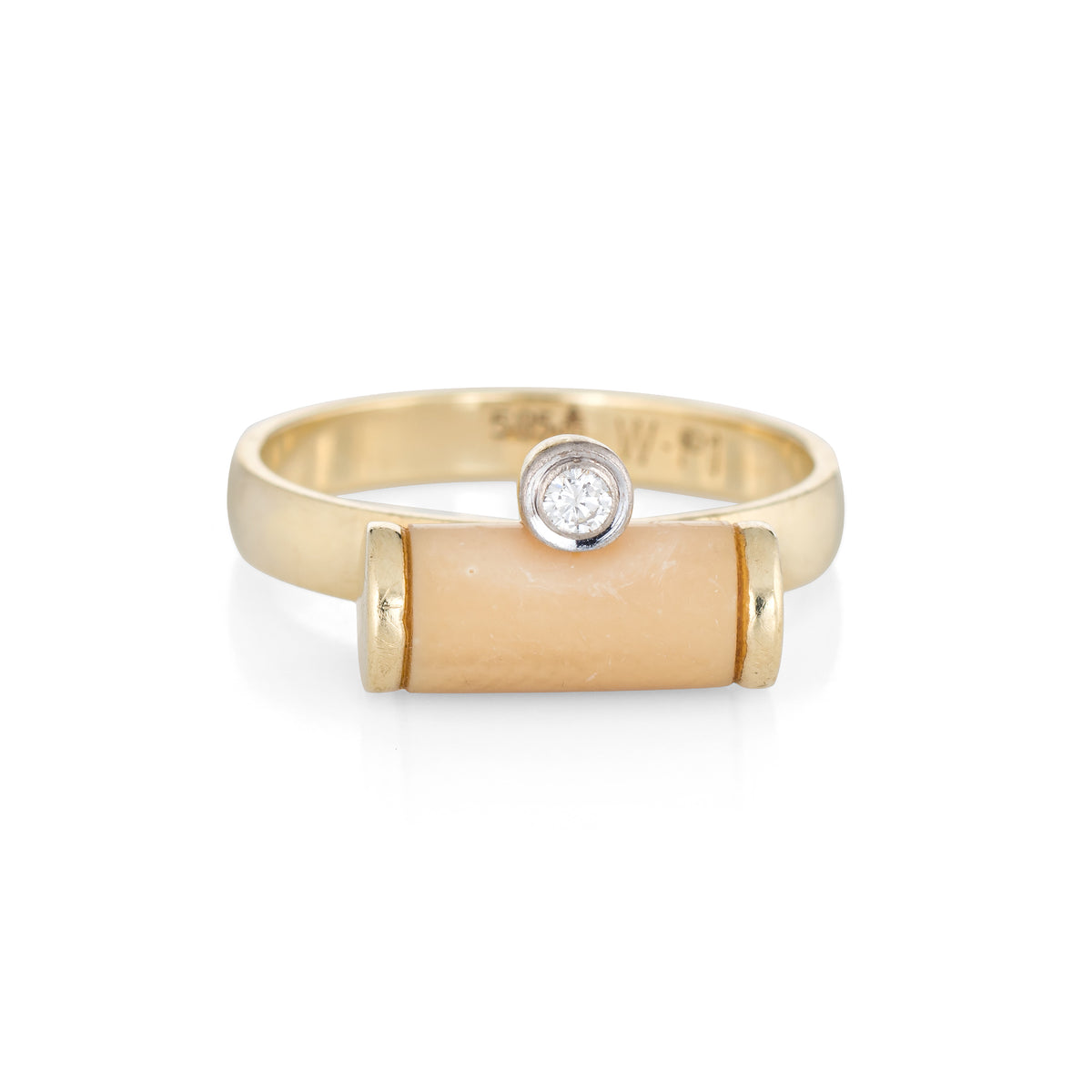 White Coral Diamond Barrel Ring Vintage 14k Yellow Gold Stacking Jewel ...