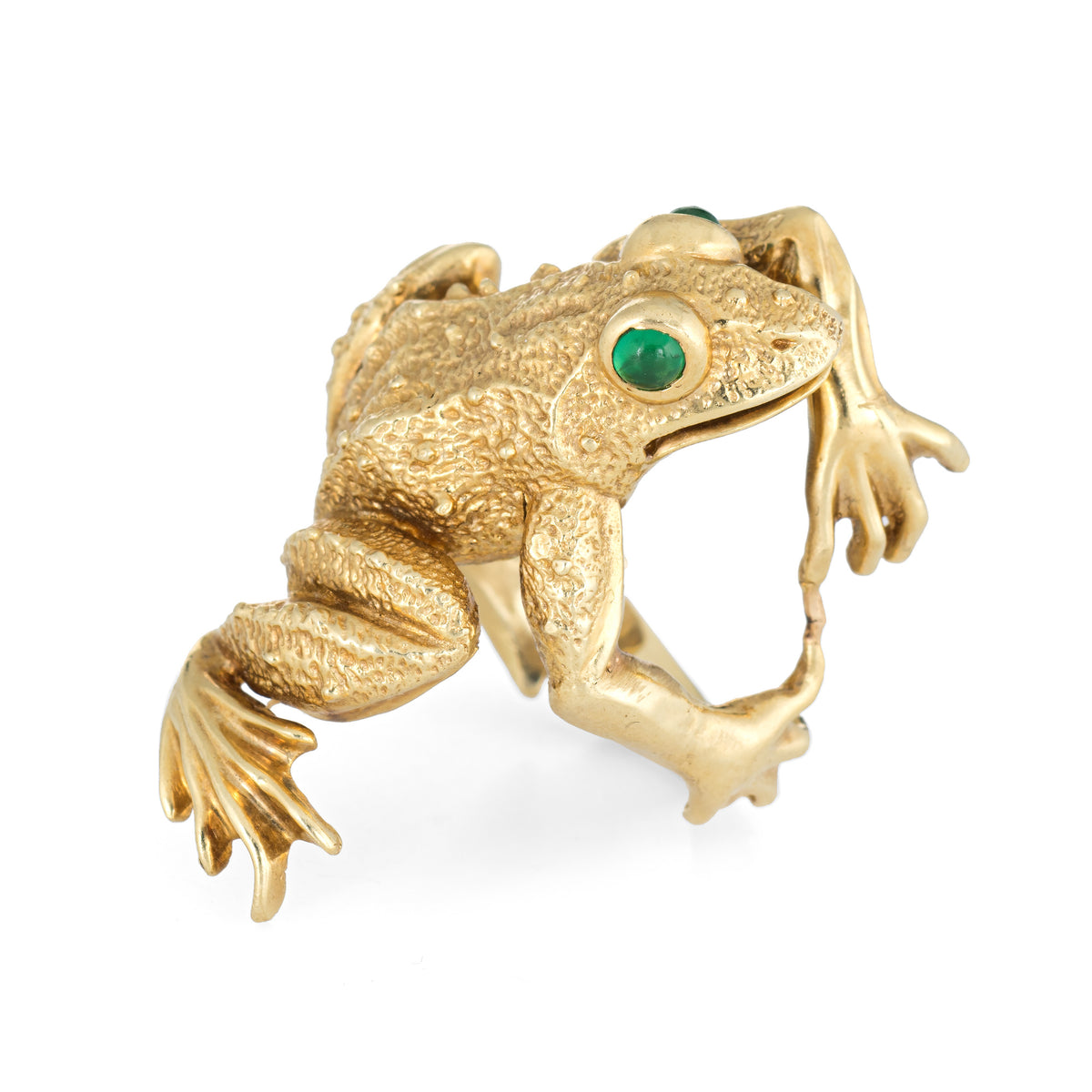 Kurt Wayne Large Frog Ring Vintage 18k Yellow Gold Green Eyes Sz 9 Jew ...