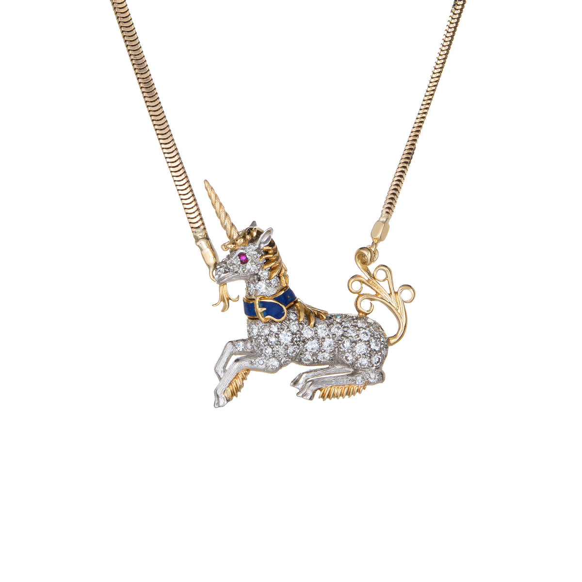 Mc Teigue Unicorn Necklace Vintage Diamond Platinum 18k Yellow Gold 19 ...